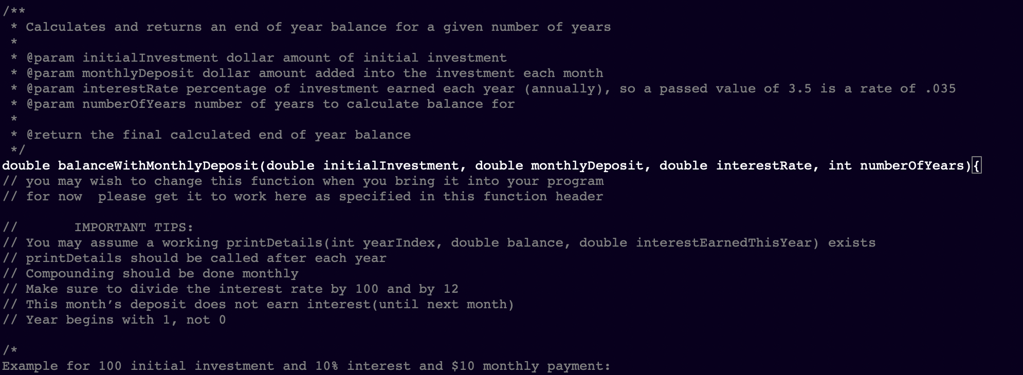 Solved Write a function to calculate bank balances without a | Chegg.com
