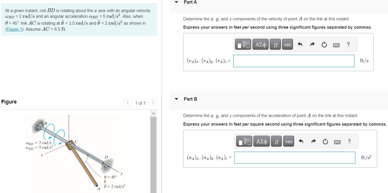 Solved At a given instant, rod BD is rotating about the x | Chegg.com