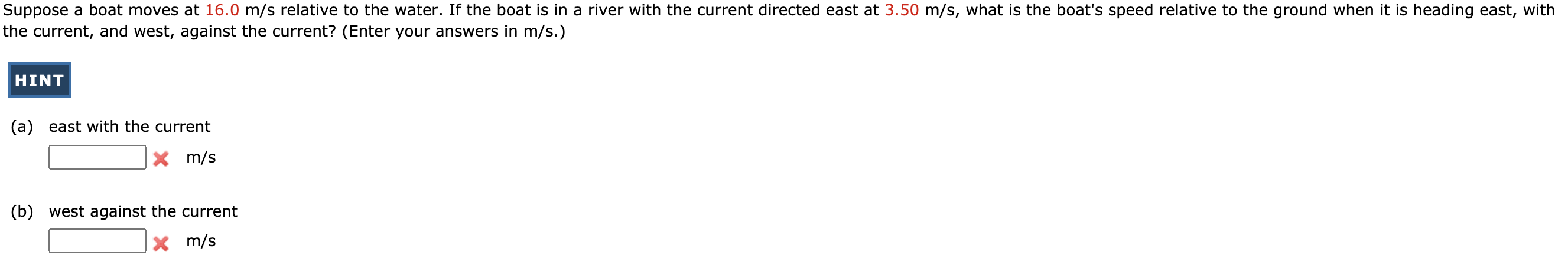Solved Suppose A Boat Moves At 16 0 M S Relative To The