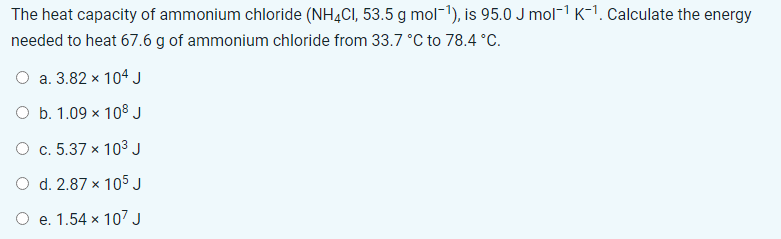 Solved The heat capacity of ammonium chloride (NH4Cl,53.5 g | Chegg.com