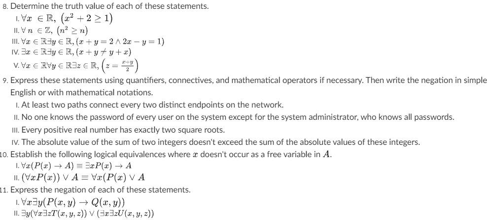 Solved 8. Determine the truth value of each of these | Chegg.com