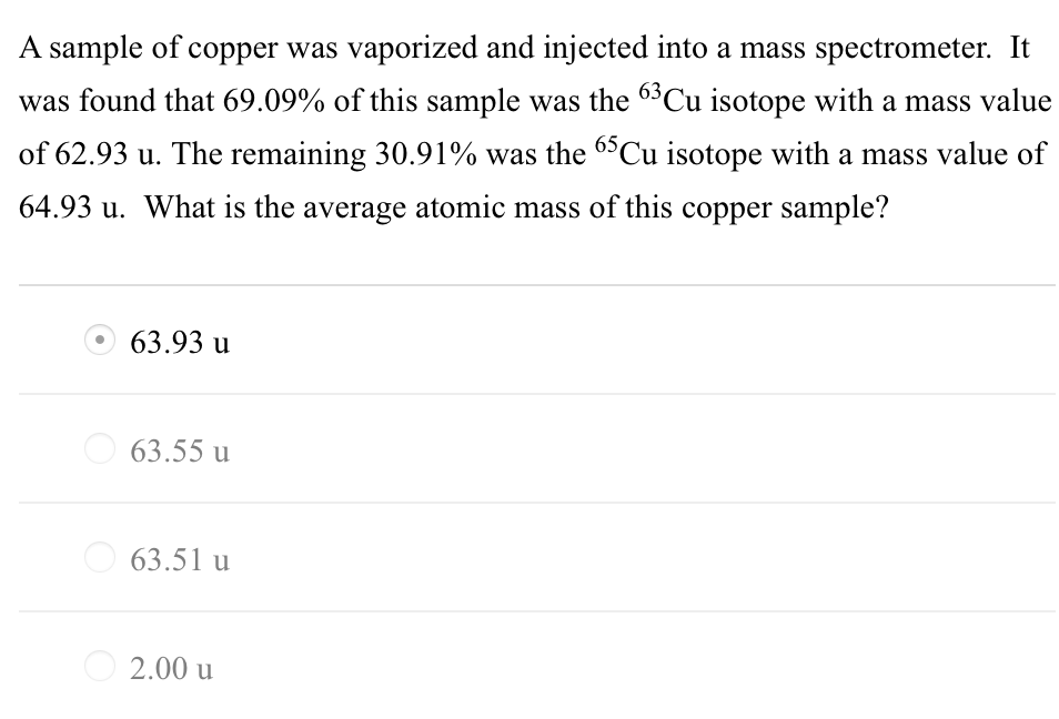 Solved A sample of copper was vaporized and injected into a | Chegg.com