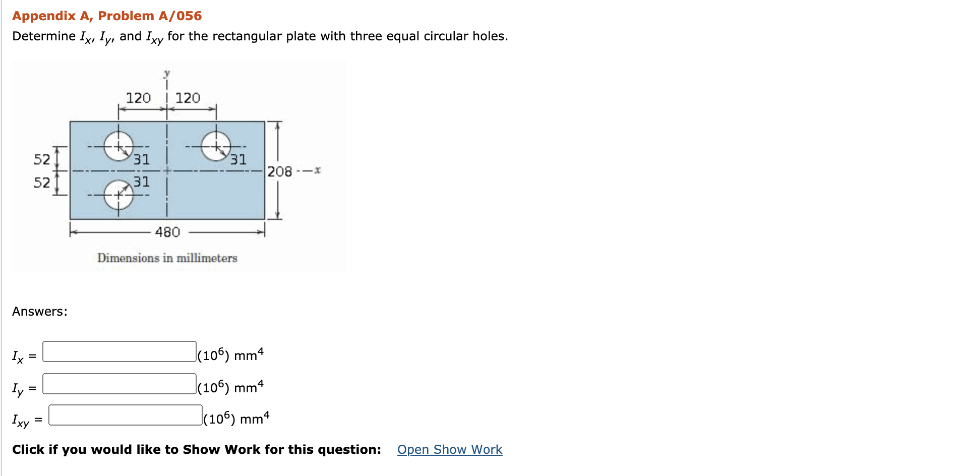 Solved Appendix A, Problem A/056 Determine Ix, Iy, and Ixy | Chegg.com