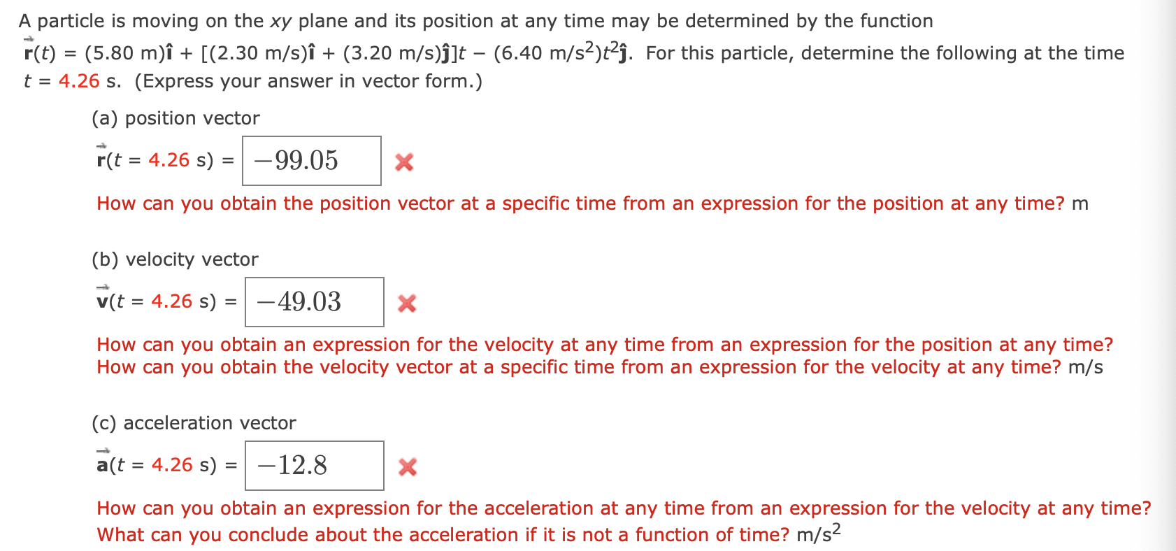 Solved A particle is moving on the xy plane and its position | Chegg.com