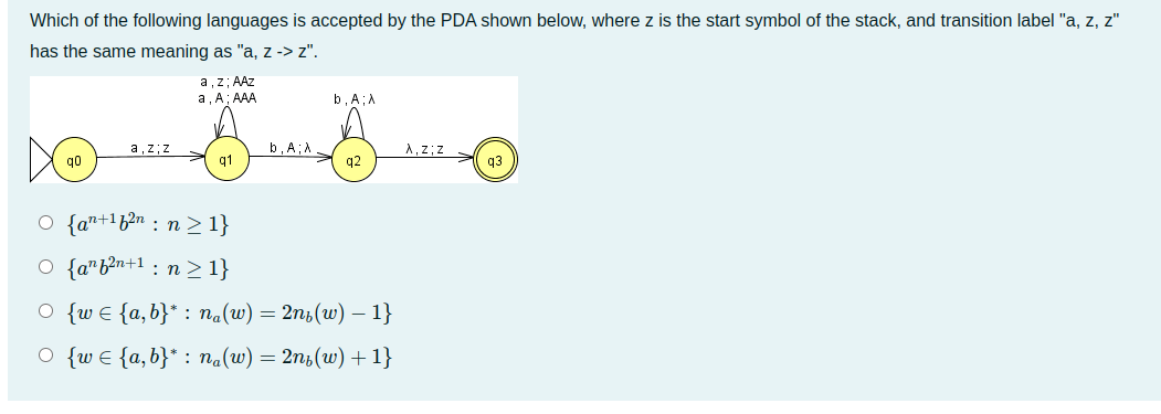 Solved Which of the following languages is accepted by the | Chegg.com
