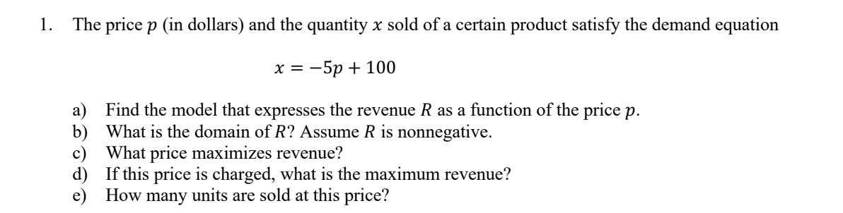 Solved The price p (in dollars) and the quantity x sold of a | Chegg.com