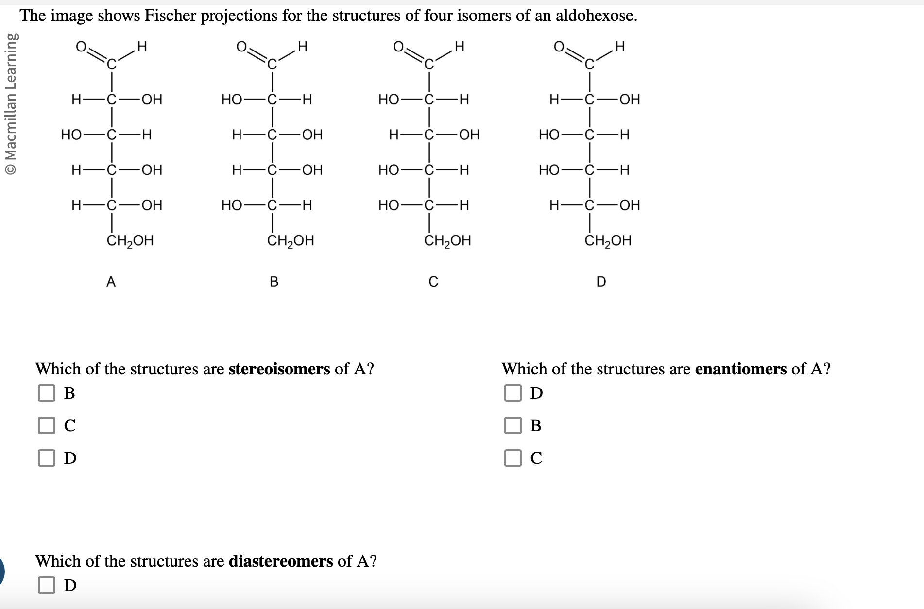 Solved The image shows Fischer projections for the | Chegg.com