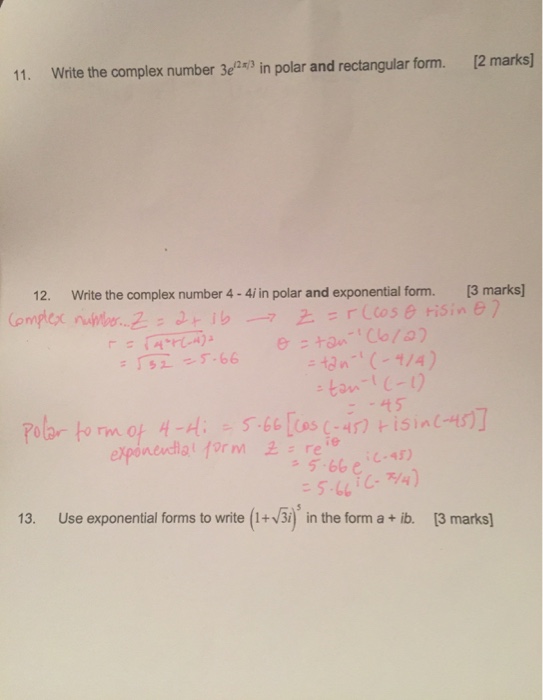 Solved 11. Write the complex number 3e) in polar and | Chegg.com