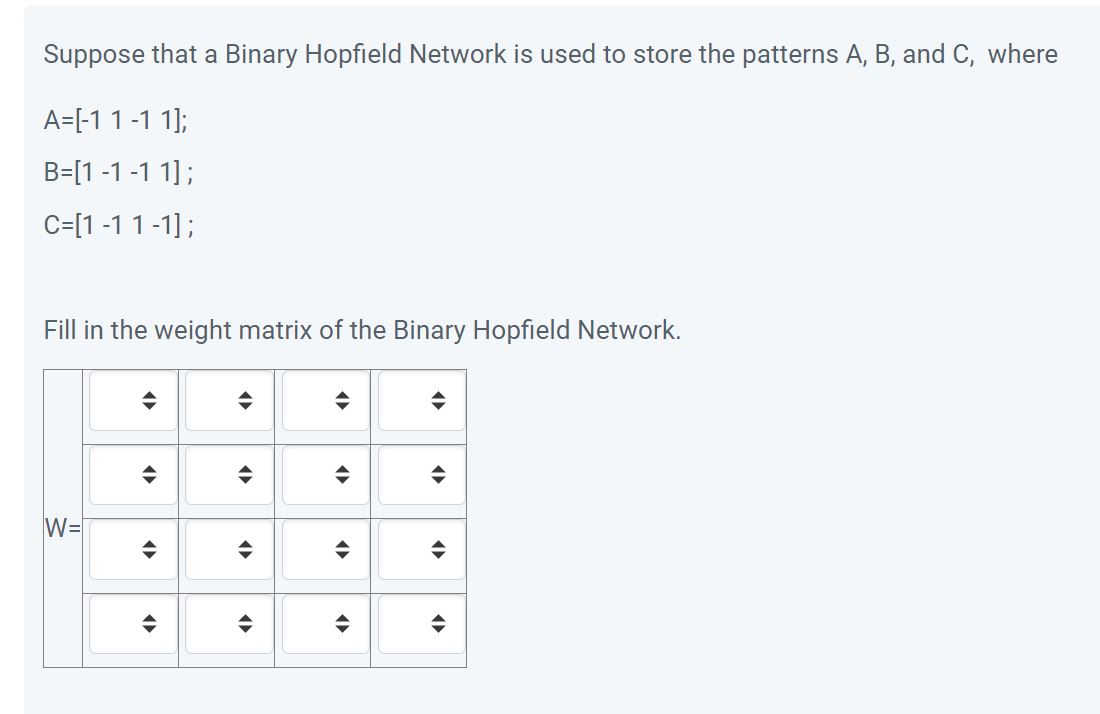 Solved Suppose that a Binary Hopfield Network is used to | Chegg.com