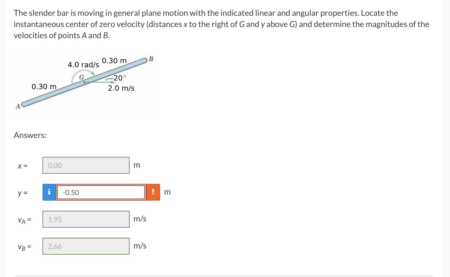 Solved The slender bar is moving in general plane motion | Chegg.com
