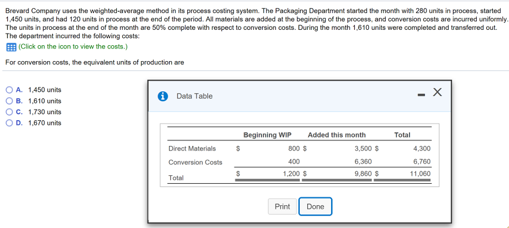 Solved Brevard Company uses the weighted-average method in | Chegg.com