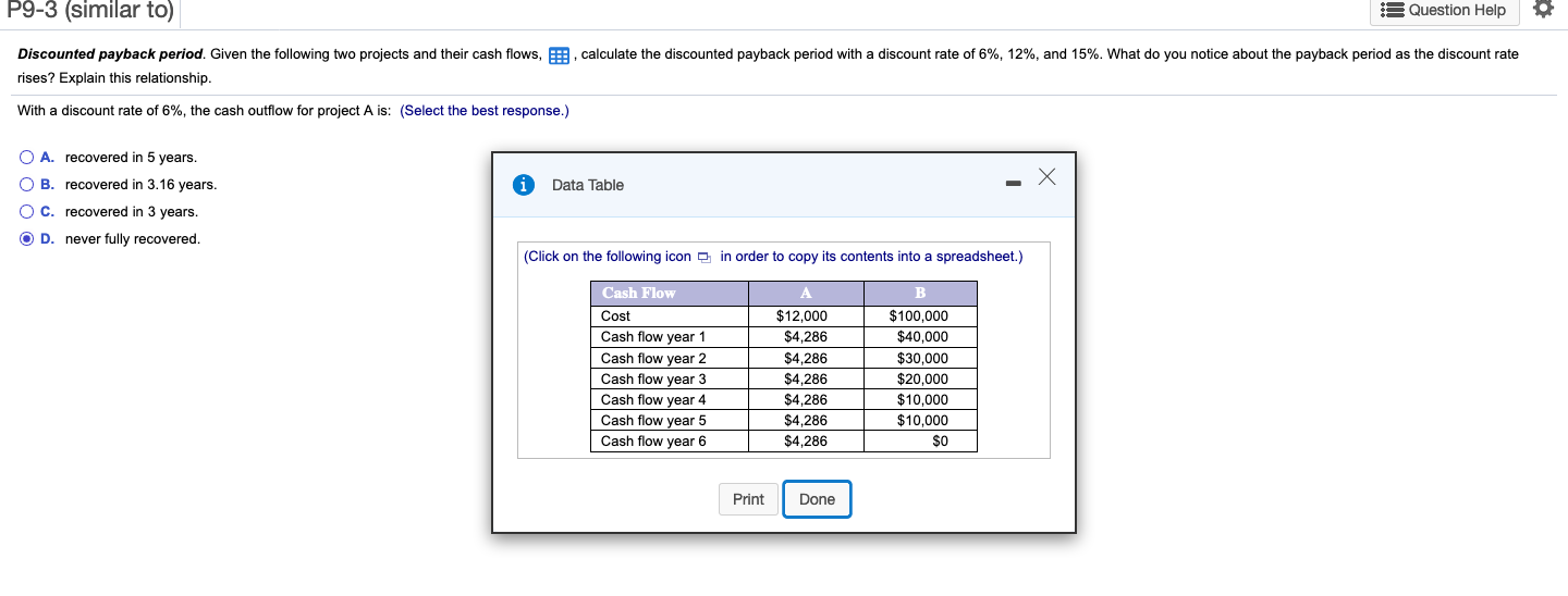 Solved Discounted payback period. Given the following two | Chegg.com