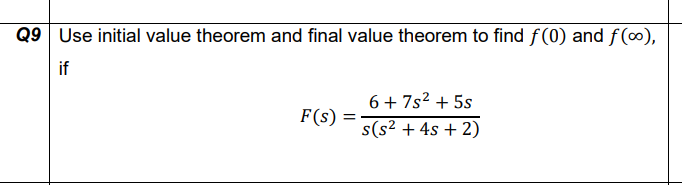 Solved Q9 Use initial value theorem and final value theorem | Chegg.com