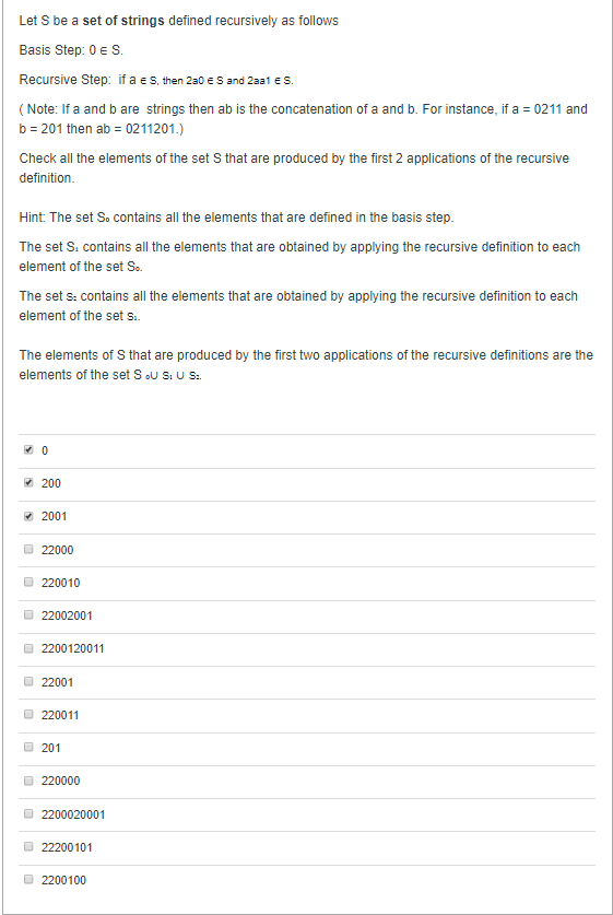 Solved Let S be a set of strings defined recursively as | Chegg.com