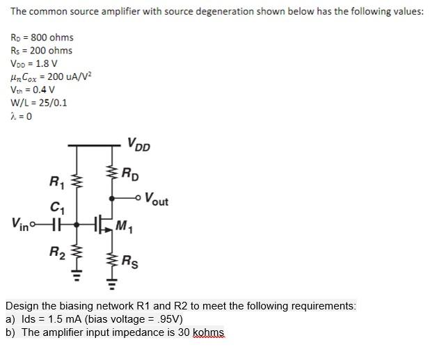 Solved The Common Source Amplifier With Source Degeneration