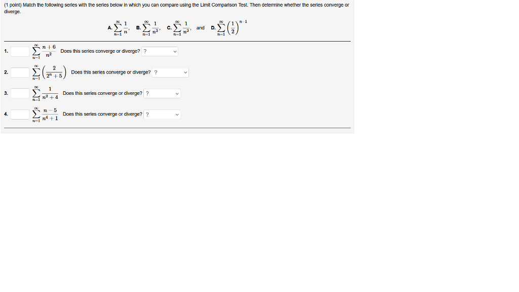 Solved (1 point) Match the following series with the series | Chegg.com