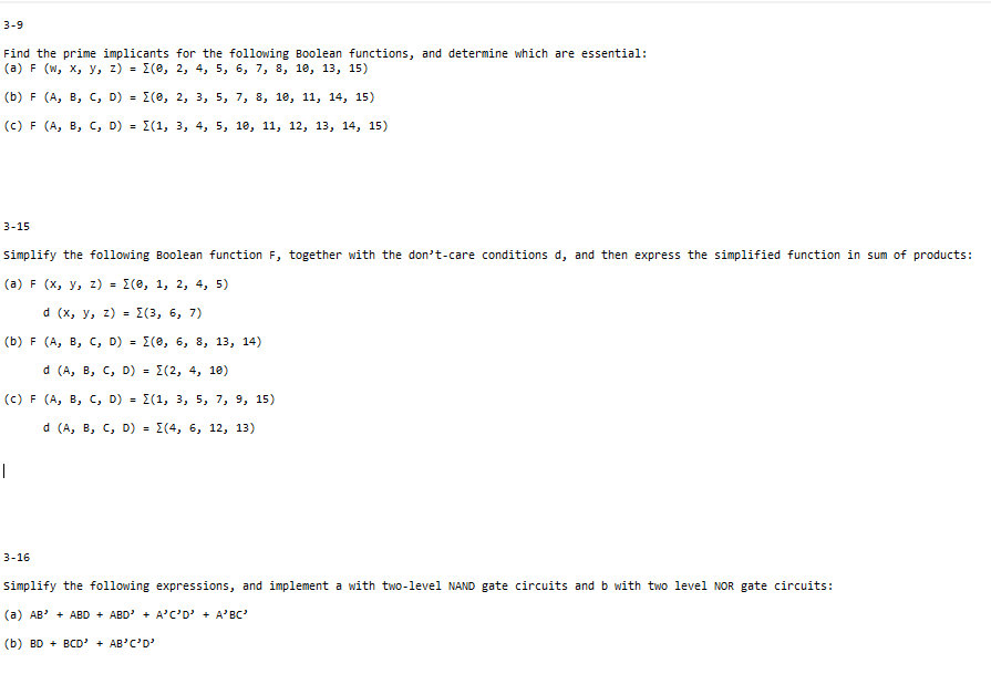 Solved 3-9 Find the prime implicants for the following | Chegg.com