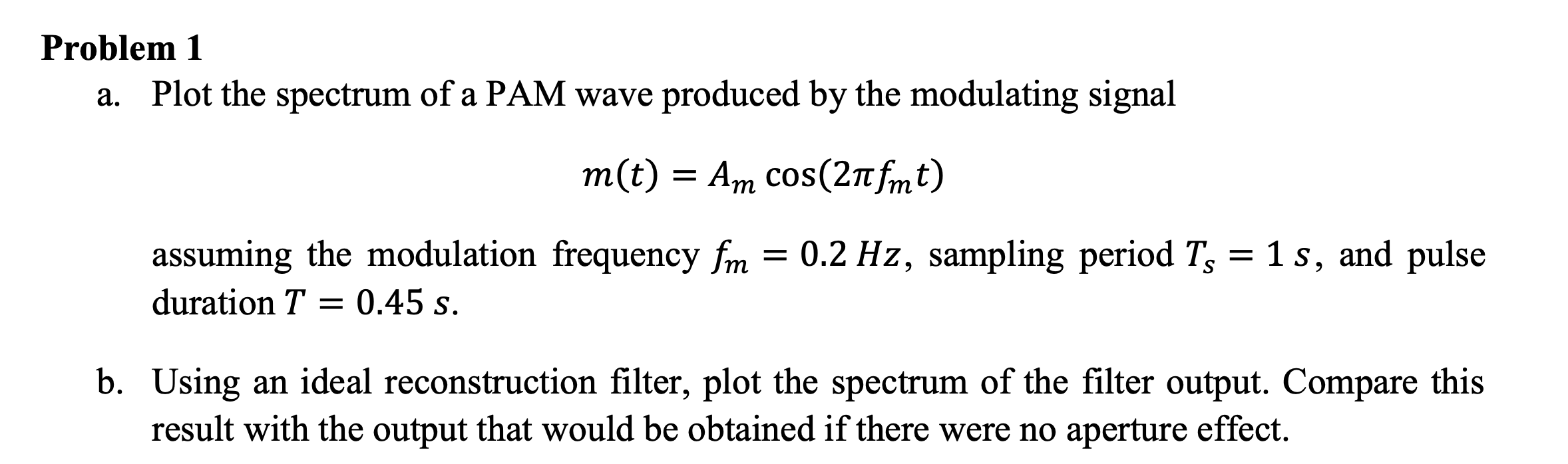 Solved Problem 1 a. Plot the spectrum of a PAM wave produced | Chegg.com