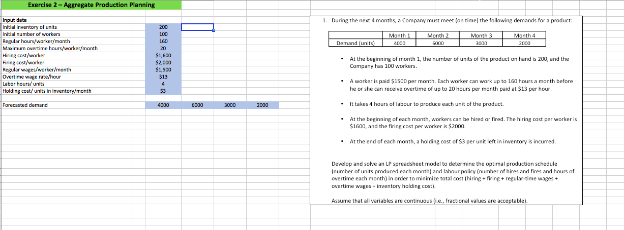 Exercise 2 - Aggregate Production Planning 1. During | Chegg.com