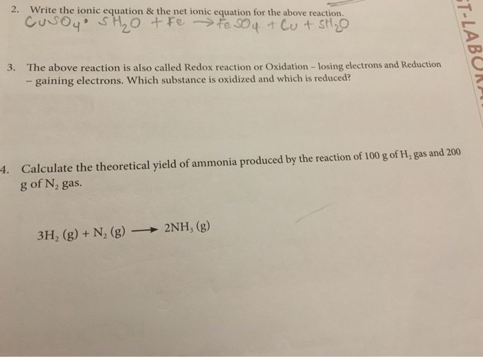 Solved 2. Write the ionic equation & the net ionic equation | Chegg.com