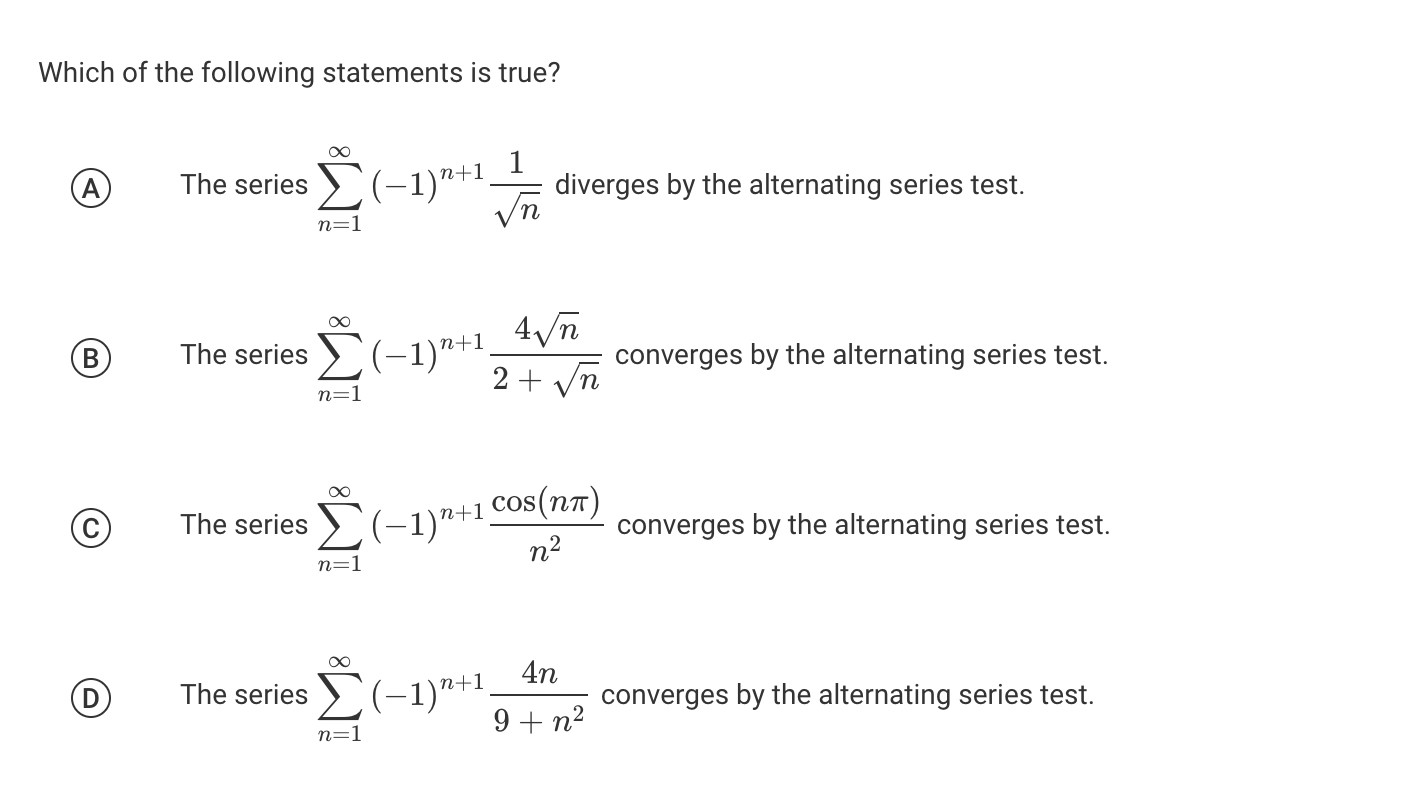 Solved The alternating series test can be used to show | Chegg.com