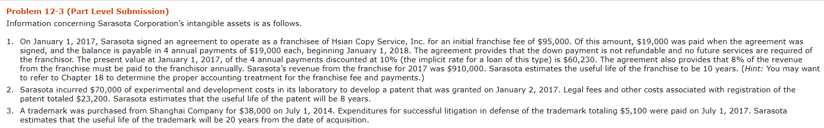 Problem 12-3 (Part Level Submission) Information | Chegg.com