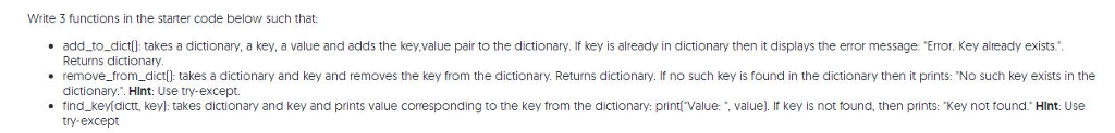 Solved Write 3 Functions In The Starter Code Below Such