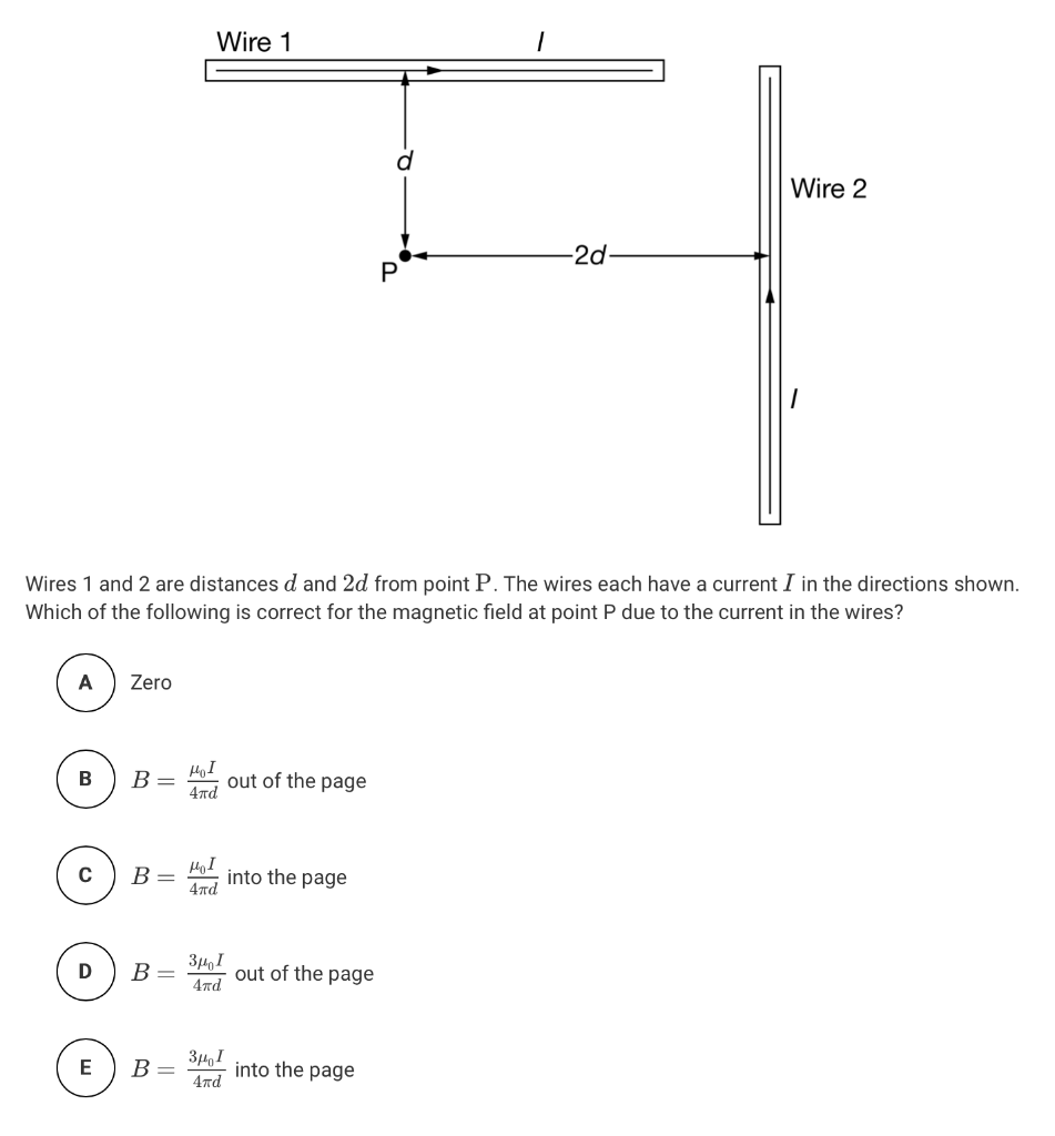 Solved Wire 1 Wire 2 -2d Р Wires 1 and 2 are distances d and | Chegg.com