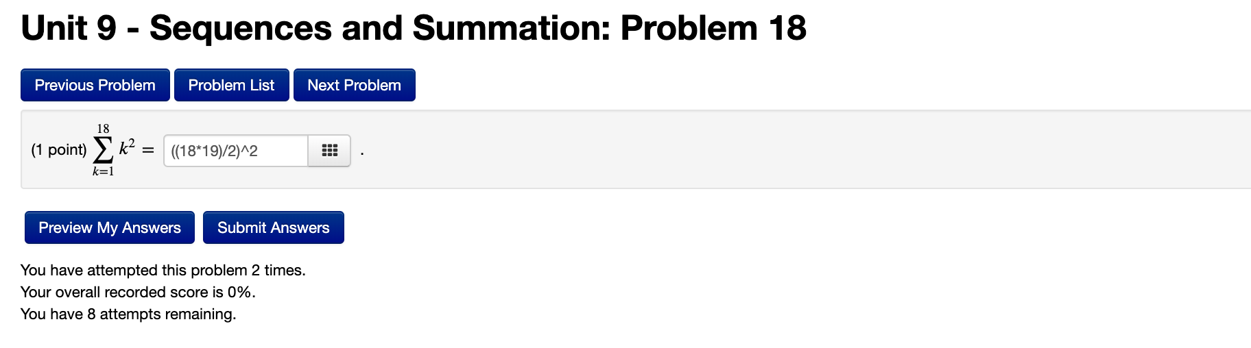 Solved Unit 9 - Sequences and Summation: Problem 18 Previous | Chegg.com