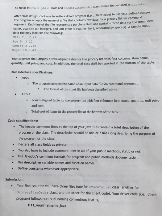 Solved Write a class named GroceryList that represents a | Chegg.com