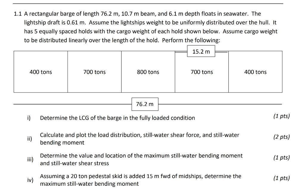 1.1 A rectangular barge of length 76.2 m,10.7 m beam, | Chegg.com