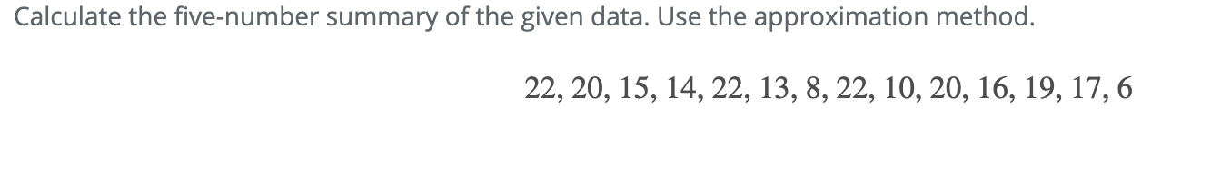 Solved Calculate the five-number summary of the given data. | Chegg.com