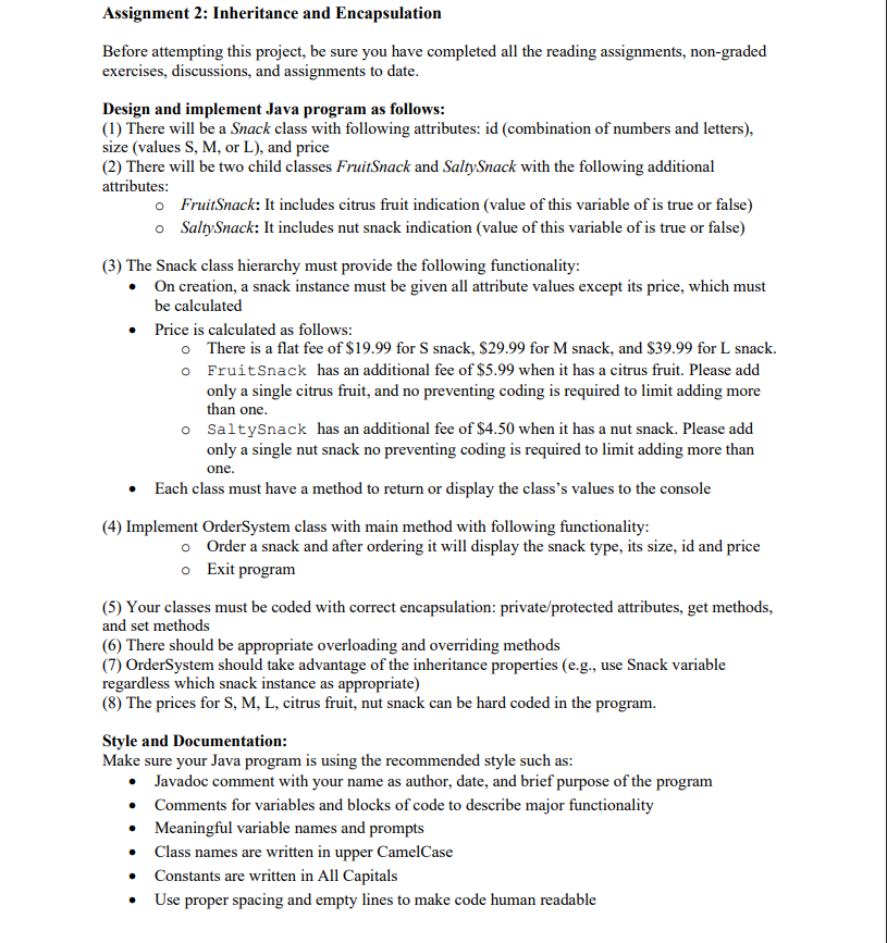 Assignment 2: Inheritance and Encapsulation Before | Chegg.com