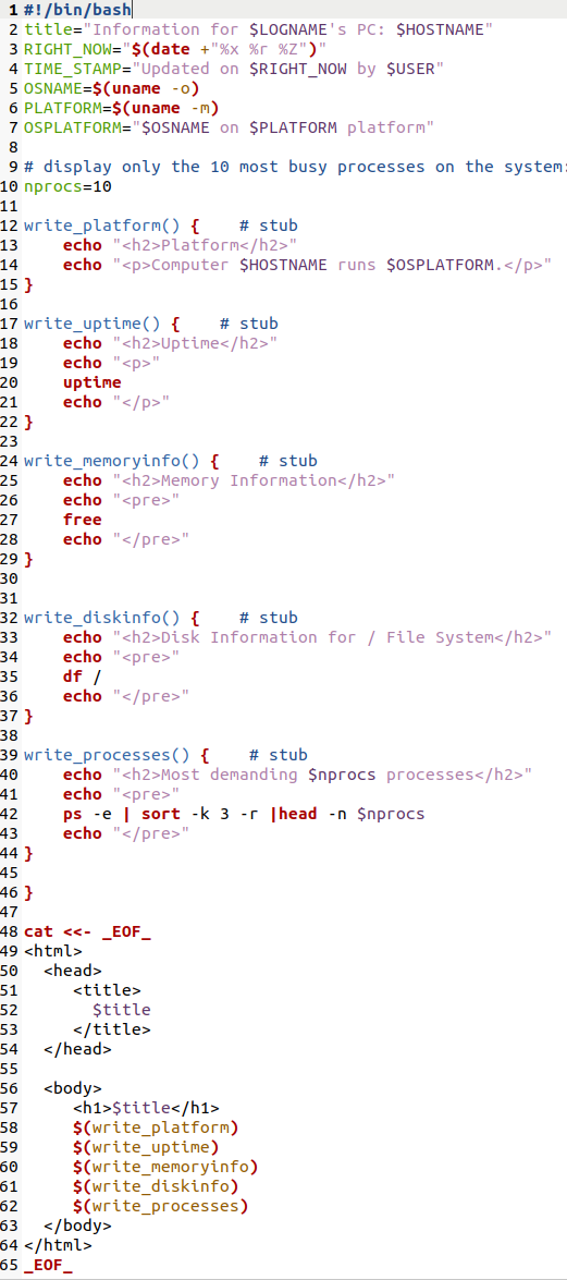 Modify script genhtml7.sh: add an h2 heading "My | Chegg.com