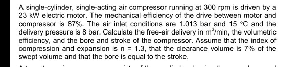 Solved A single-cylinder, single-acting air compressor | Chegg.com