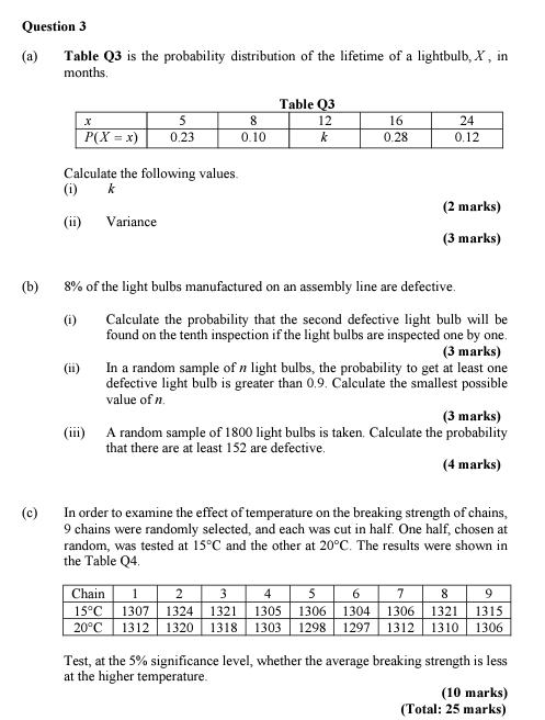 Solved Question 3 (a) Table Q3 is the probability | Chegg.com