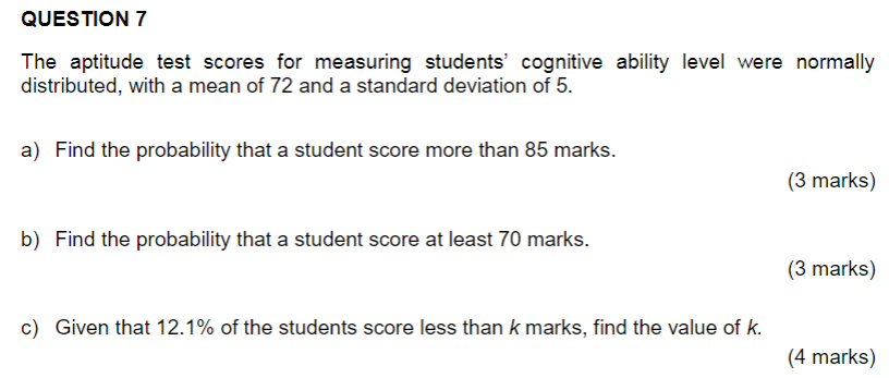 Solved The aptitude test scores for measuring students' | Chegg.com
