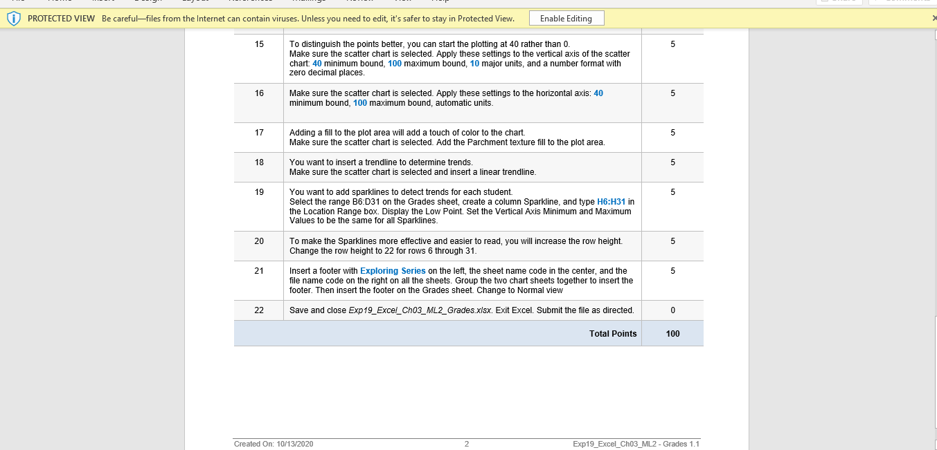 Exp19_Excel_Ch03_ML2_Grades.xlsx - EXCEL 2019 Would | Chegg.com