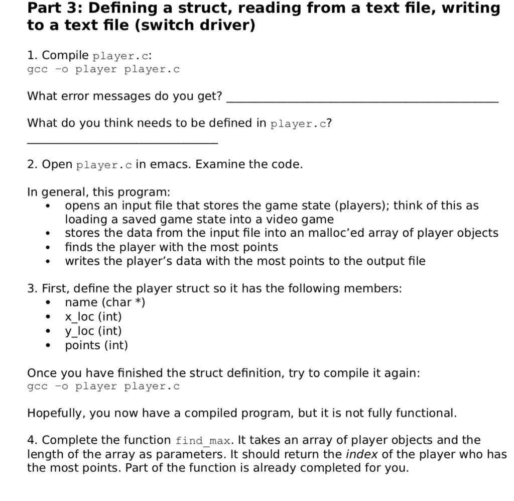 Solved Part 3 Defining A Struct Reading From A Text File 3723