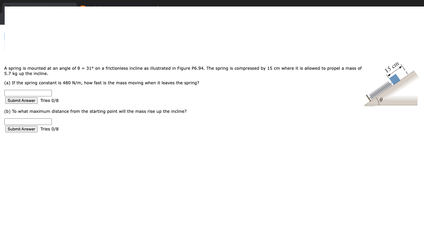 Solved A spring is mounted at an angle of θ=31∘ on a | Chegg.com