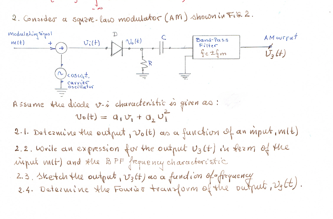 Solved 2. Considev a square-law modulator (AM) shown in Fig. | Chegg.com