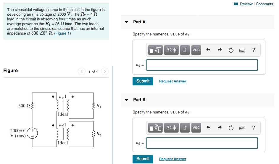 Solved Review Constants The sinusoidal voltage source in the | Chegg.com