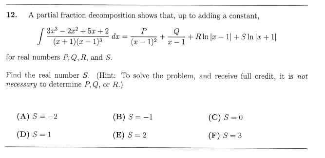 Solved A partial fraction decomposition shows that, up to | Chegg.com