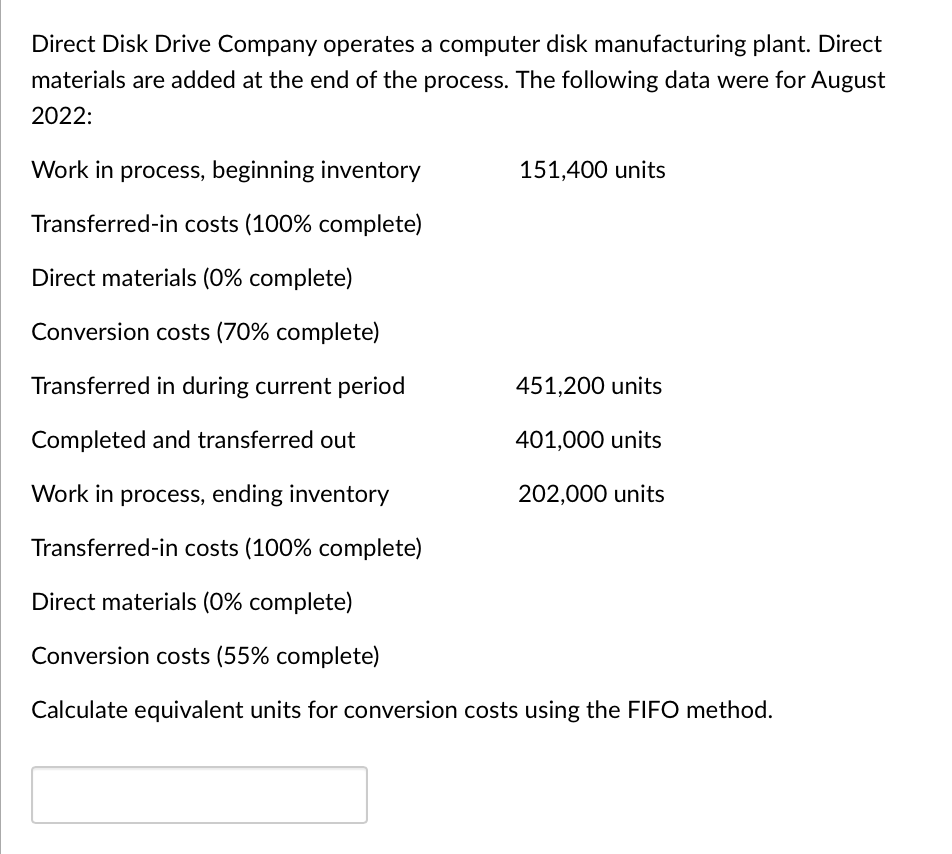 Solved Direct Disk Drive Company operates a computer disk | Chegg.com