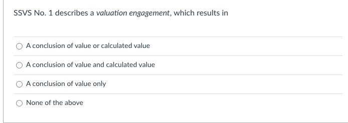 Solved SSVS No. 1 describes a valuation engagement, which | Chegg.com
