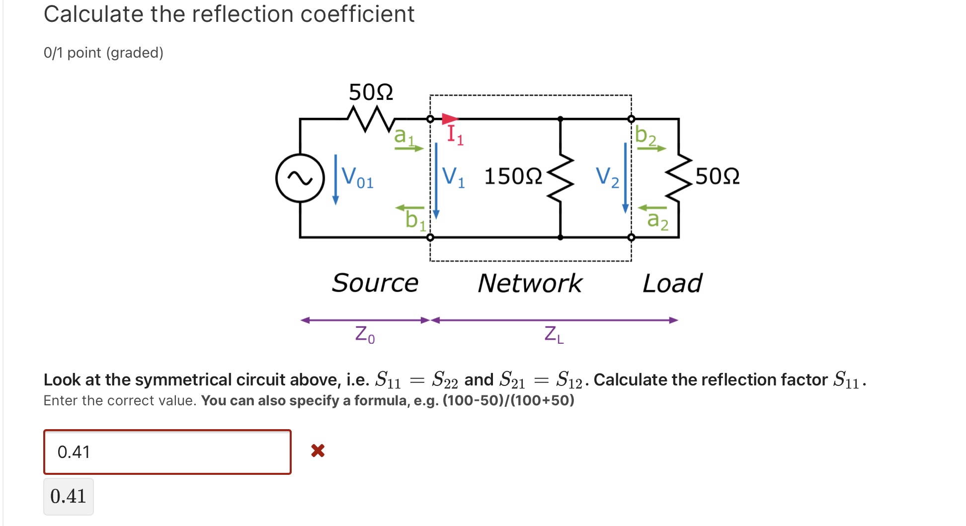 Solved Calculate the reflection coefficient0/1 ﻿point | Chegg.com