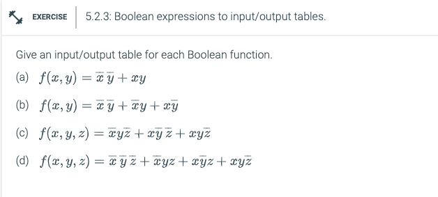 Solved Give an input/output table for each Boolean function. | Chegg.com