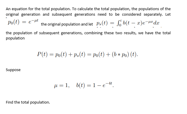 Solved An equation for the total population. To calculate | Chegg.com