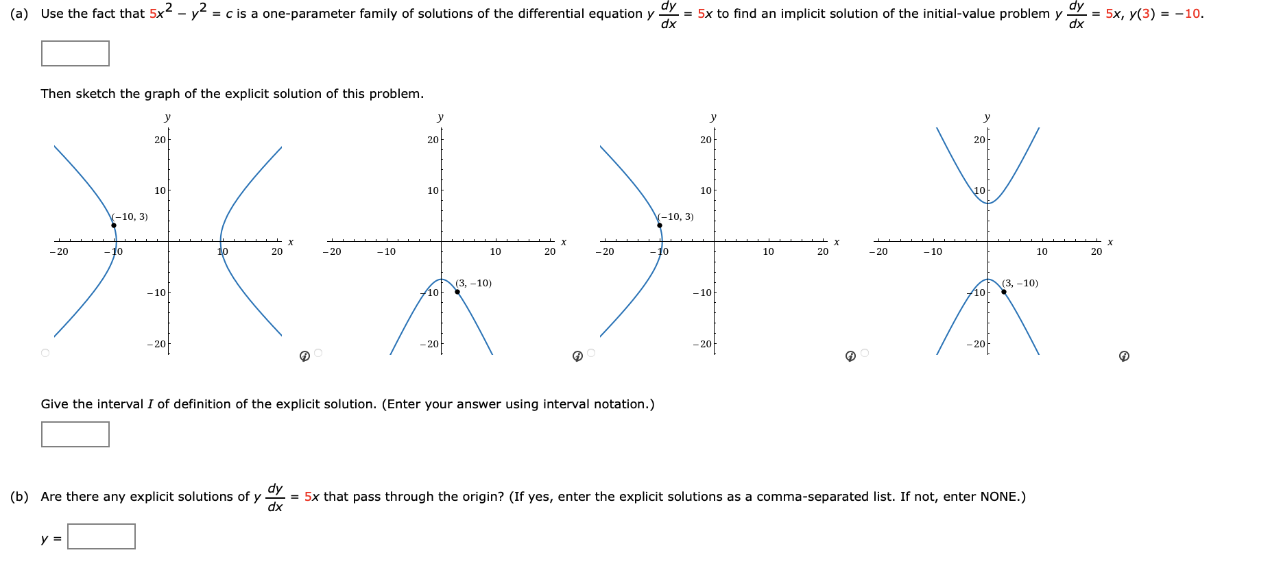 Solved (a) Use the fact that 5x2−y2=c is a one-parameter | Chegg.com Solved (a) Use the fact that 5x2−y2=c is a one-parameter | Chegg.com