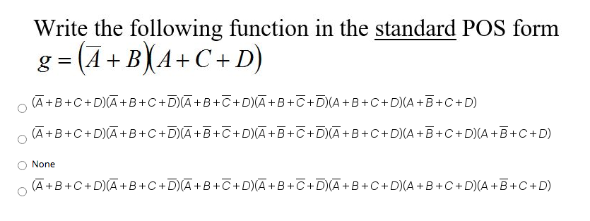 Solved Write the following function in the standard POS form | Chegg.com